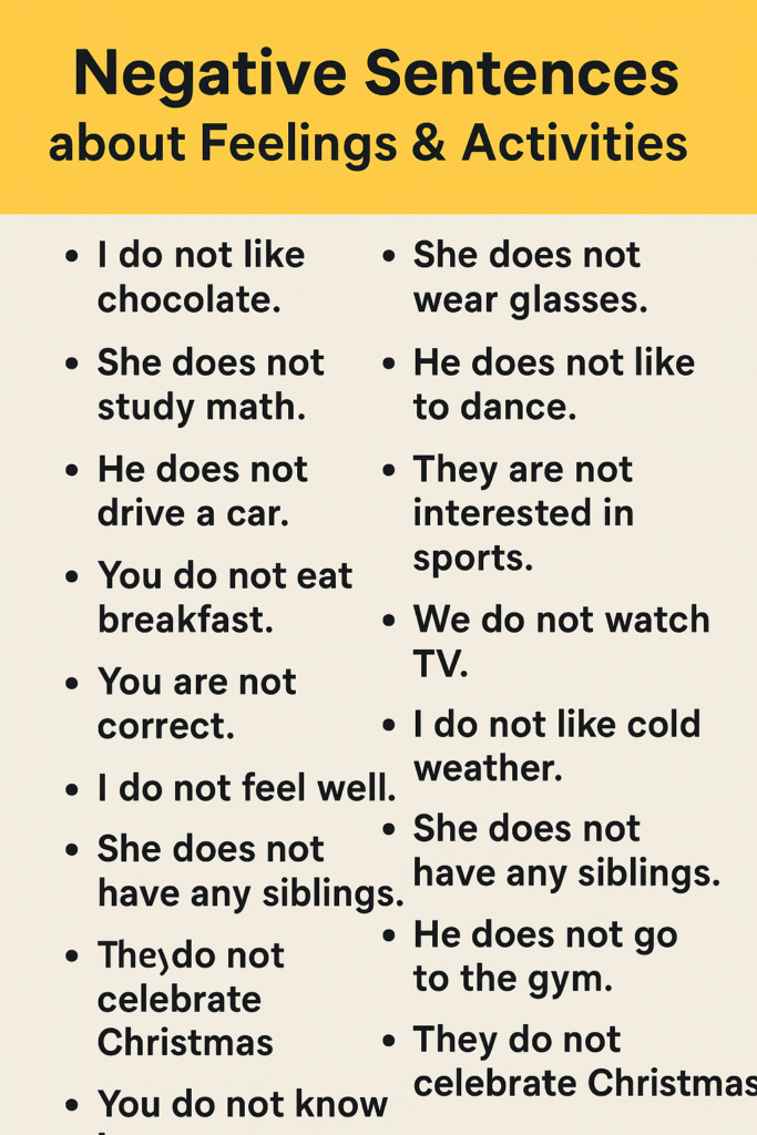 List Of 150 Negative Sentence Examples