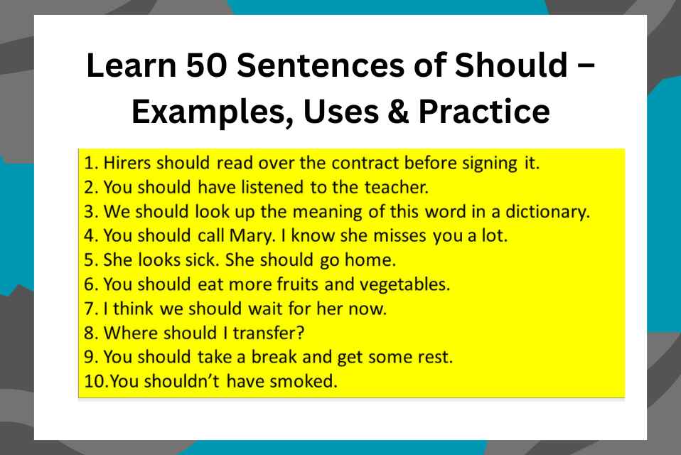 Learn 50 Sentences of Should – Examples, Uses & Practice