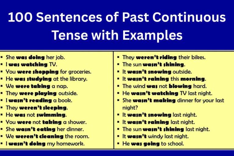 Learn 100 Sentences of Past Continuous Tense with Examples