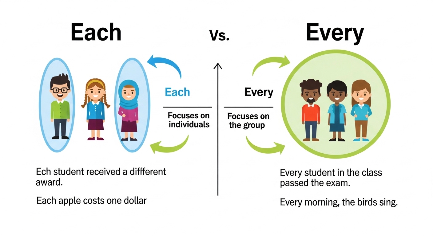 Each vs Every in English (Difference, Rules & Examples)